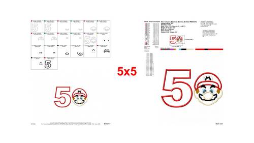 Super Mario Head Birthday Number 5 Applique Design - Instant Download