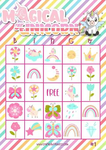 Unicorn Bingo For Kids, Unicorn Bingo Birthday Party, Unicorn Birthday ...