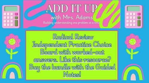 Radical Review - Law of Exponents - Choice Board Independent Practice