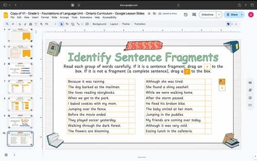 Grade 5 - Foundations of Language Unit - Google Lesson Slides - Ontario ...