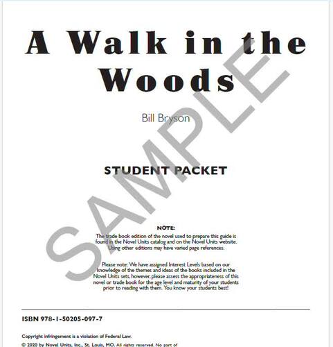 A Walk in the Woods Novel Units® Student Packet Novel Study | TPT