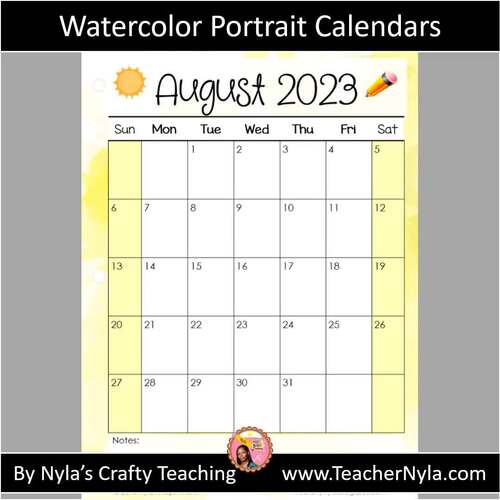 2023 - 2024 Calendars Editable Watercolor for PowerPoint and Google ...