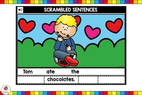 Digital Sentence Scrambles Valentine's Day Boom Cards (Distance Learning)