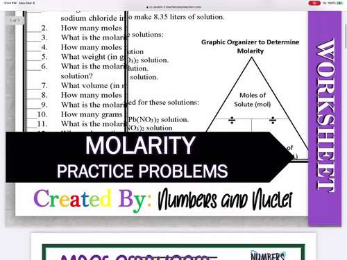 Molarity Practice Problems with access to a Google Form link | TPT