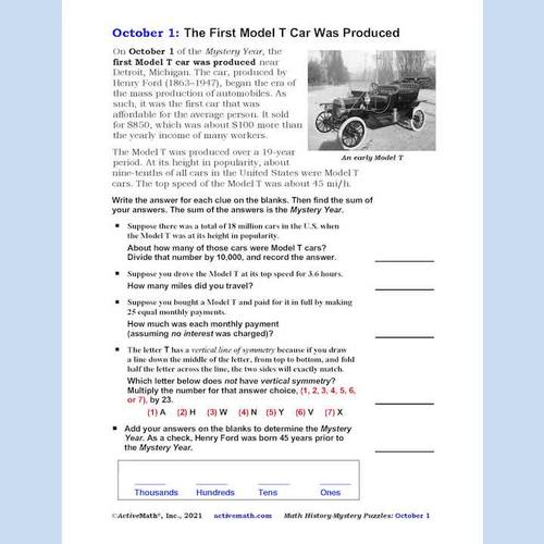 OCTOBER BUNDLE: 17 Middle School Math-History PDF Mini Lessons | Mixed ...