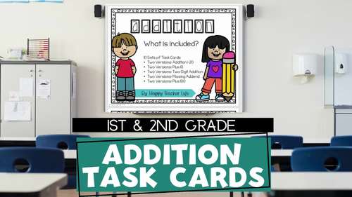 Addition Task Cards 2 & 3-Digit for Math Centers with & without Regrouping