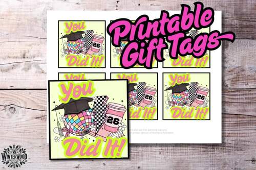 You Did It! Retro Graduation Gift Tags – Class of 2026 Printable