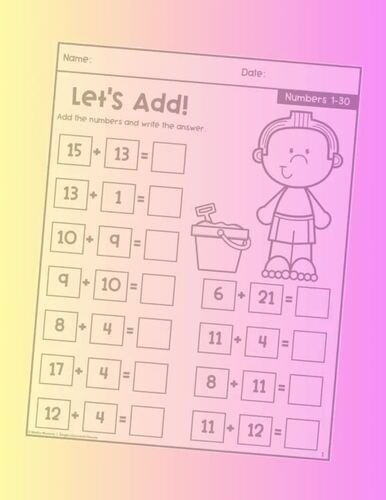 Addition to 30 Summer Math Worksheets | Numbers 1–30 Practice | 1st ...