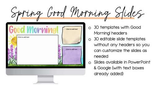 Spring-Themed Watercolor Good Morning Slides by The Classroom Corner