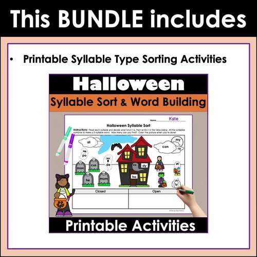 Halloween Syllables Worksheets and Boom Cards Bundle | Orton Gillingham
