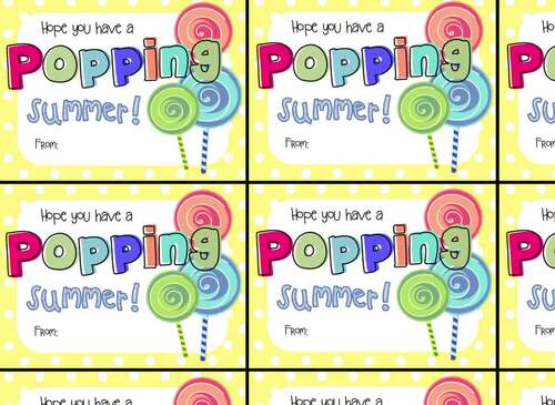 Lollipop (Blow Pop) End of Year Gift Tag- Hope you have a popping summer!