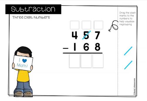 Subtracting 3 Digit Numbers with Regrouping Boom Cards by Hooty's Homeroom