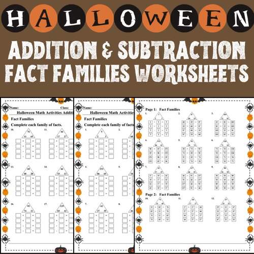 Halloween Math Worksheets | Addition & Subtraction Fact Families with ...