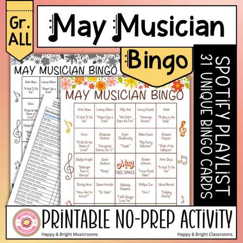 Composer of the Month of MAY Music Bingo Game w/ Spotify, Middle School ...
