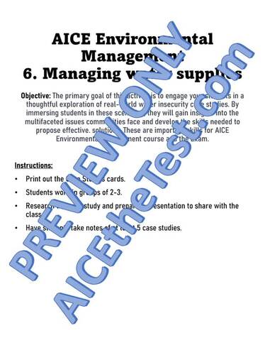 Water Insecurity Case Studies Research Project AICE Environmental ...