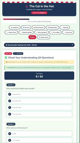 The Cat in the Hat Complete Interactive ESL Lesson | Digital HTML | No ...