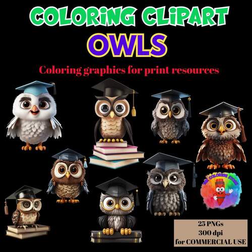OWLS-PNG Clipart Digital Sticker Images for Commercial Use | TPT