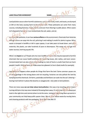 Land Pollution Comprehension Passage & Questions | Grades 5–7 Science