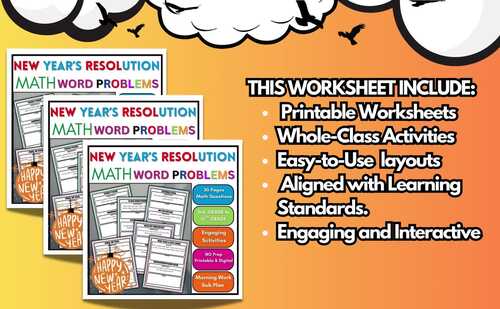New Year's Resolution Math Word Problem Activities Fractions 4th,5th ...