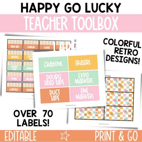 Editable Retro Groovy Teacher Toolbox Labels / Classroom Organization