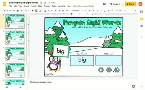 Winter Digital Sight Words for Google Slides Distance Learning by Megan ...