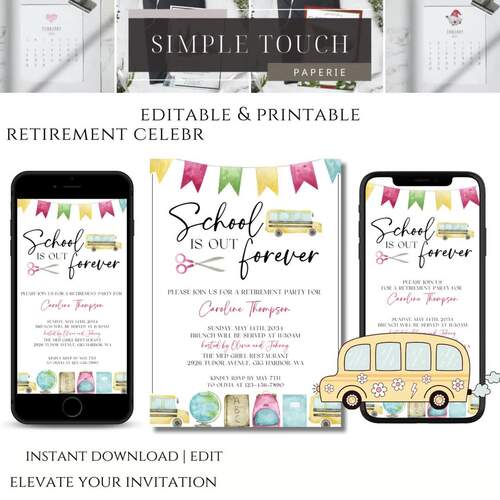 Editable Teacher Retirement Party Invitation Template by Simple Touch ...