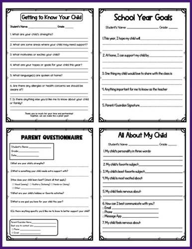 Back to School Night Parent Questionnaire | Back to School Parent ...