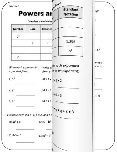 Powers and Exponents - Practice Worksheets by Rethink Math Teacher