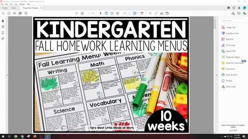 Kindergarten Fall Learning Menus | DISTANCE LEARNING GOOGLE SLIDES™