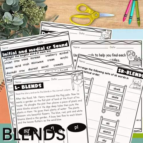 Blends worksheets by Futuristic Teacher | TPT