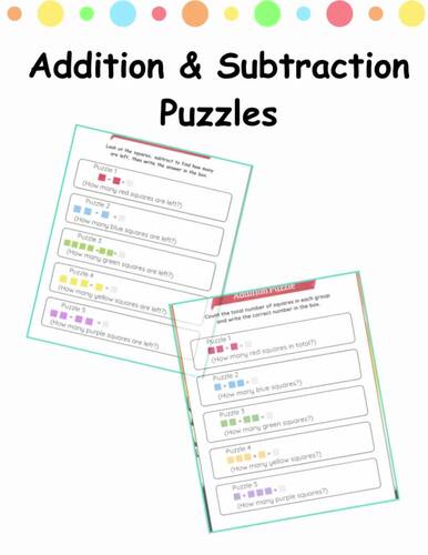 Addition and Subtraction Puzzles – Math Fact Practice for Kindergarten ...