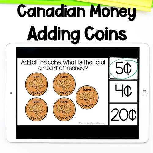 Canadian Money - Adding Coins - Digital Resource - BOOM CARDS (task cards)