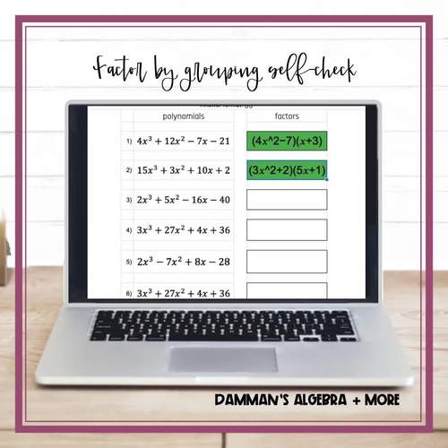 Factor polynomials by grouping Self-Check sheet by Damman's algebra and ...