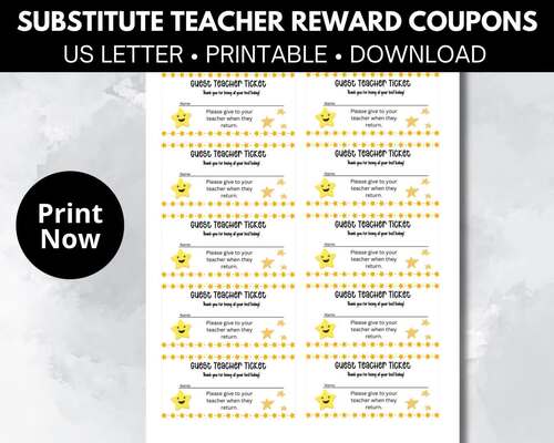 Substitute Teacher Reward Coupons and Sub Report by Sub Stuff | TPT