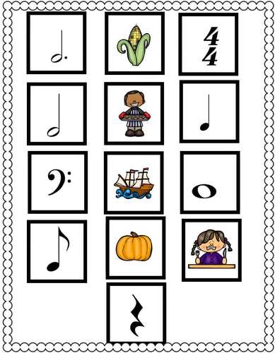 Thanksgiving Elementary Musical Bingo Game, Grades k - 3, Sub Tub