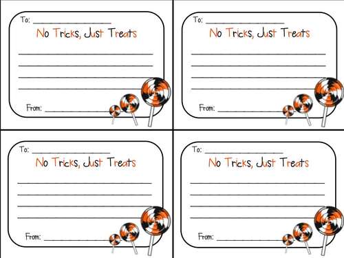 Halloween Candy Gram Note for Classmates, Team, Coworkers-No Tricks ...