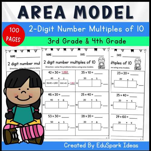 Area Model Multiplication Worksheets - 2 Digit Number Multiples of 10