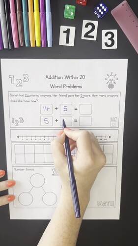 Addition & Subtraction Word Problems Within 20 Number Lines Part-Whole ...