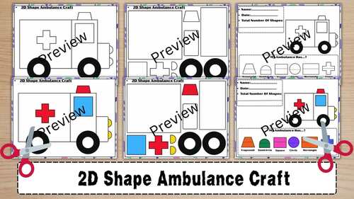 2D Shape Ambulance Craft | Community Helpers Math Activity | Cut, Paste ...