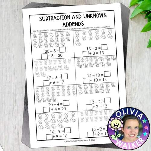 Understand subtraction as an unknown addend worksheets and printables