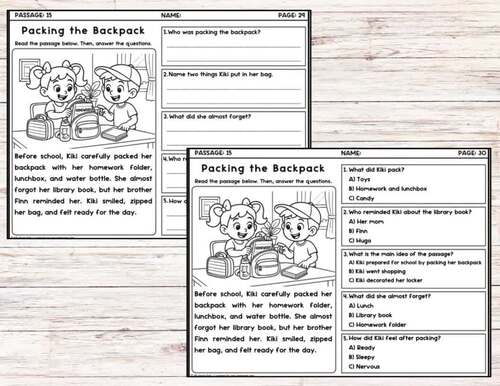 First Week of School Fun Reading Comprehension Passages with Questions ...