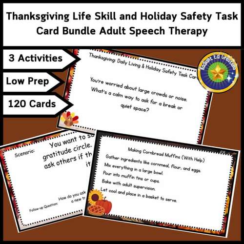 Thanksgiving Life Skill and Holiday Safety Task Card Bundle Adult ...