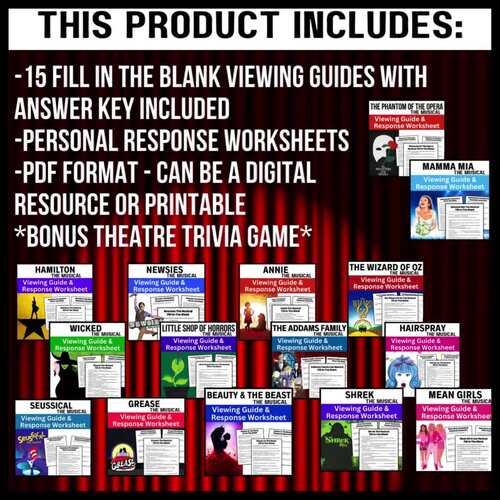Best Of Broadway Bundle → 15 Musical Viewing Guides & Response Worksheets