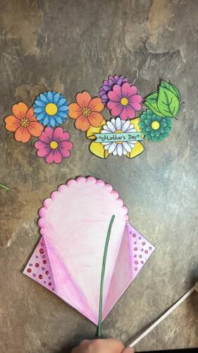 Mothers Day Bouquet Card Craft DIY Keepsake Gift May Craftivity Color ...