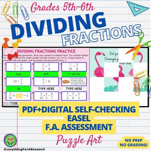 Dividing Fractions Self-checking Puzzle Activity + PDF + EASEL | TPT