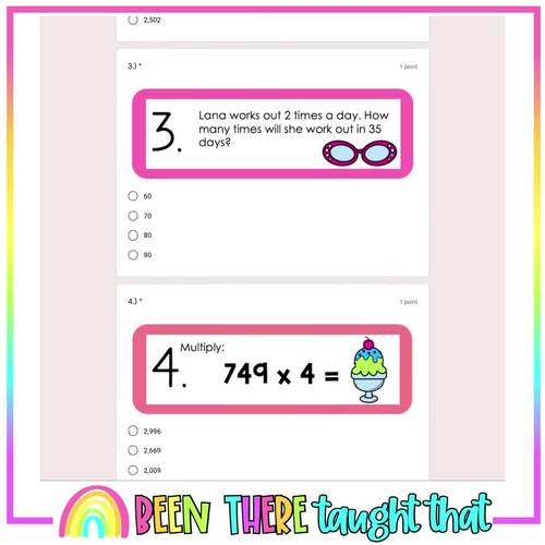 4th Grade Multi Digit Multiplication SELF GRADING Digital Quizzes