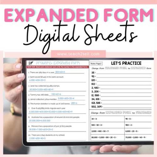 PLACE VALUE EXPANDED FORM PRINT & DIGITAL GOOGLE CLASSROOM by Teach2Tell