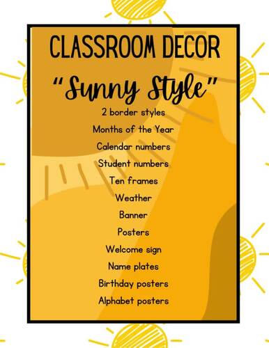 Classroom Decor Beginning Of School Sunny Style Calendar Posters Alphabet