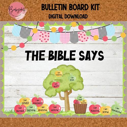 christian Fall Bulletin Board Kit | Apple Theme Bible Verse Classroom Decor
