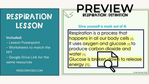 Cellular Respiration Lesson PPT & Worksheets | Biology Middle School